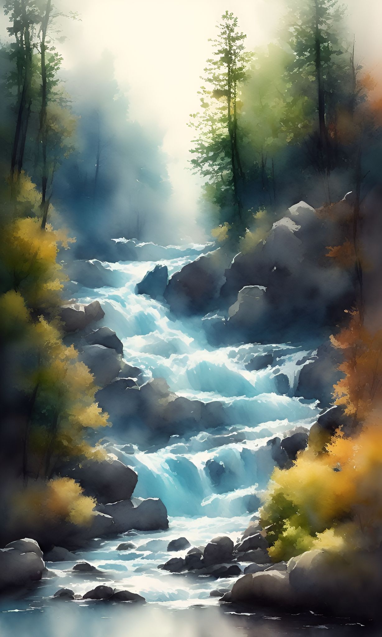 worldly-crow60: rapids through forest, Create a stunning image using artificial intelligence ...