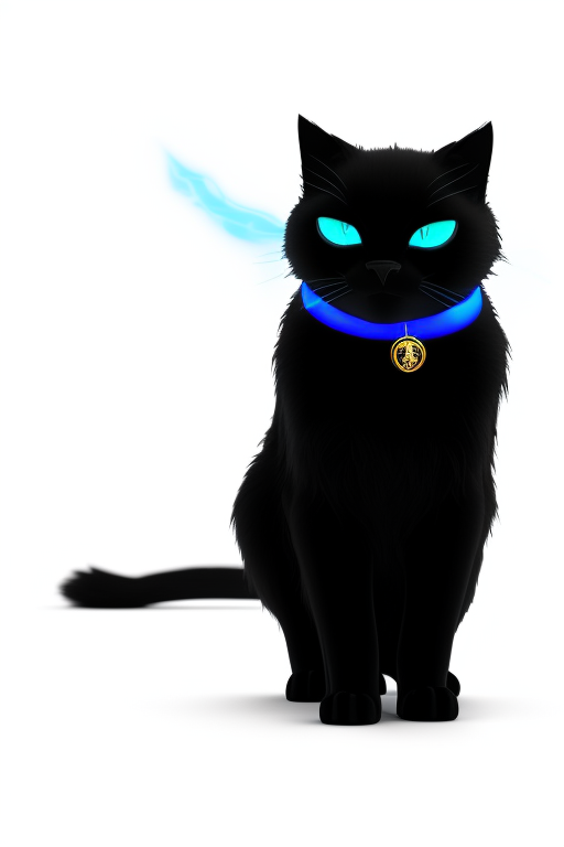 weepy-mule924: A sitting black cat wearing a blue collar with a gold ...