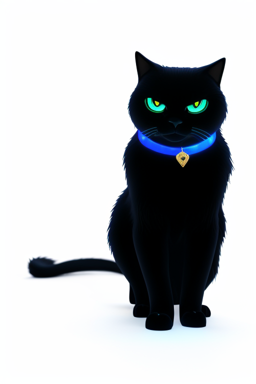 weepy-mule924: A sitting black cat wearing a blue collar with a gold ...