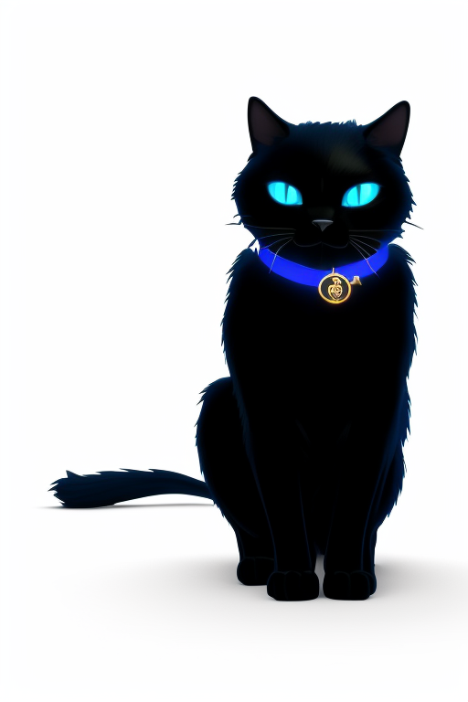 weepy-mule924: A sitting black cat wearing a blue collar with a gold ...
