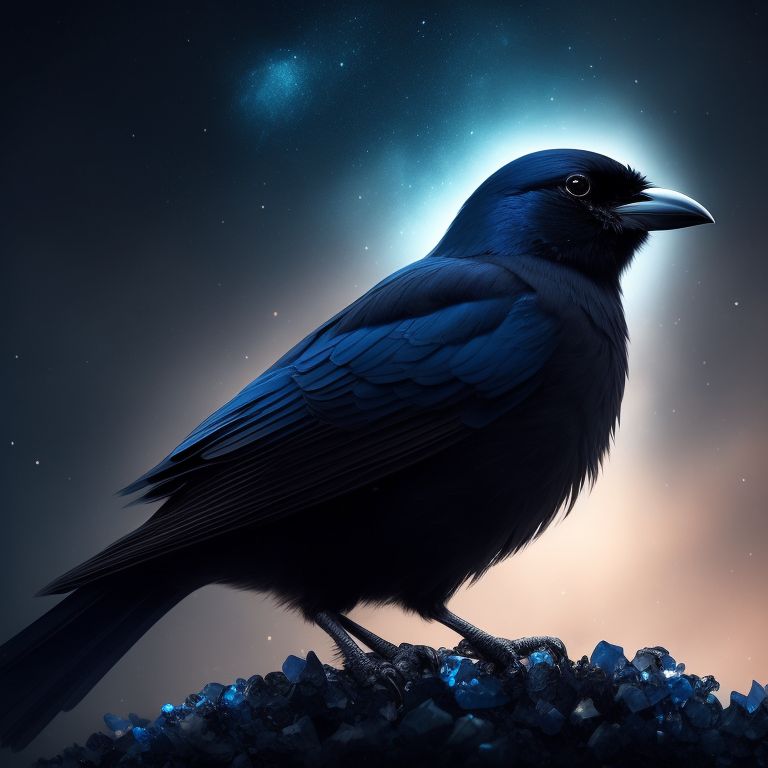 moral-turtle525: a cute adult crow, on top of a handful of blue ...