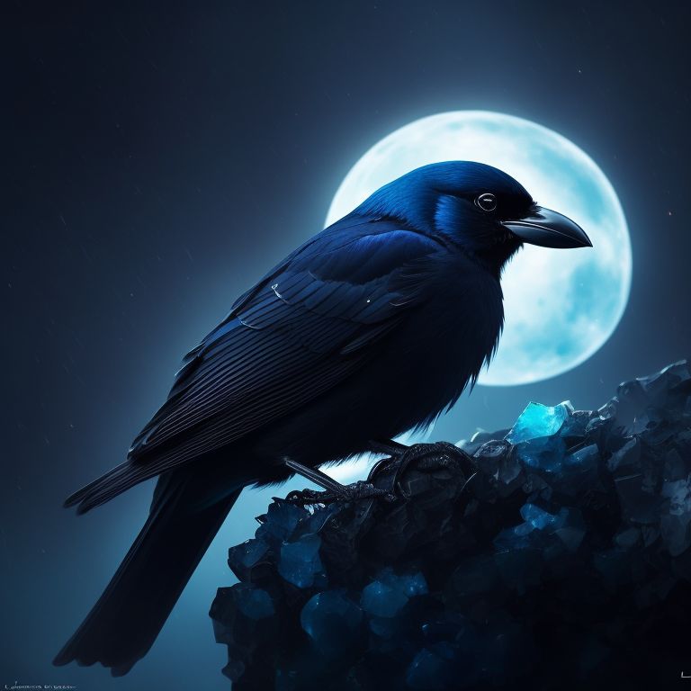 moral-turtle525: a cute adult crow, on top of a handful of blue ...