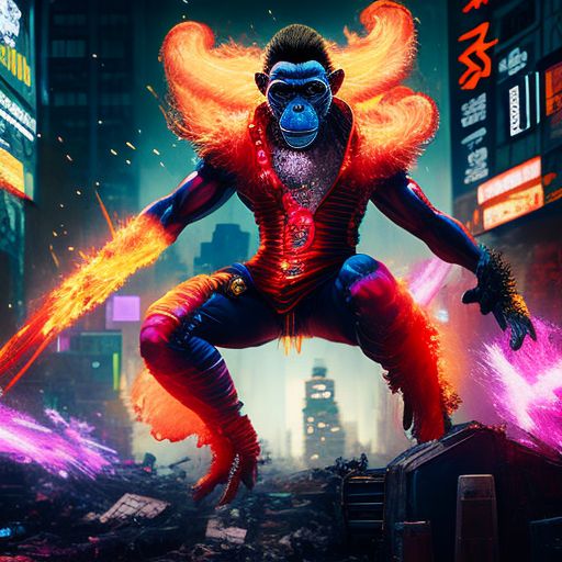 Smooth_Digity: Neon yellow monkey king, as fire, action packed, full ...