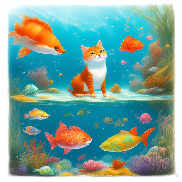 horacyrodas: Anthropomorphic cat in Sea enviroment with fishes around