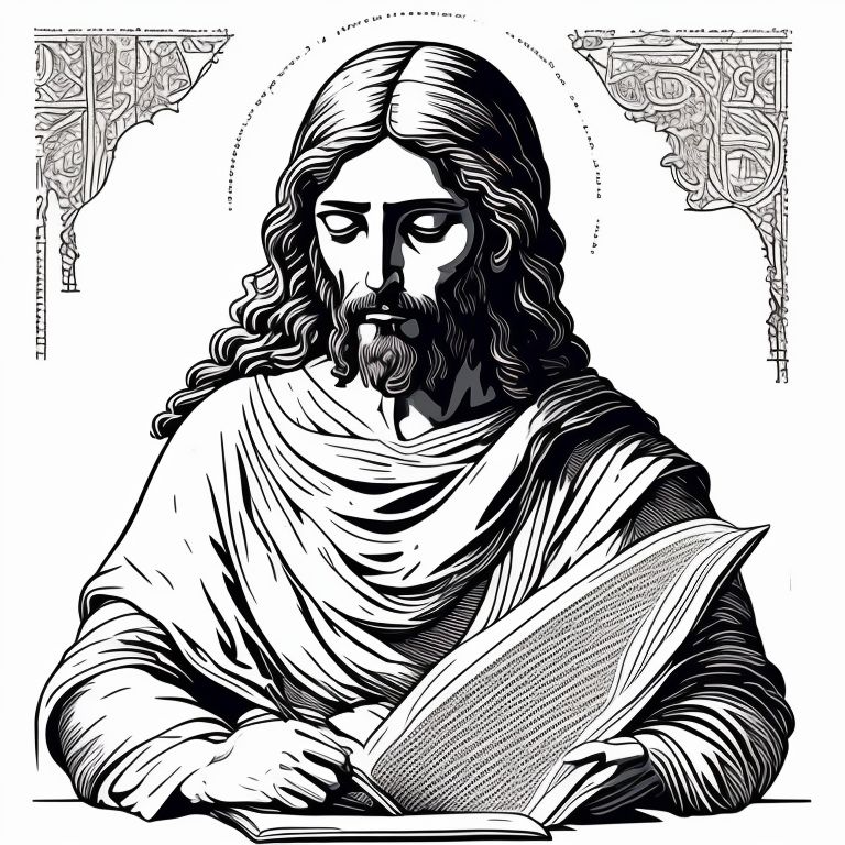 dark-tiger390: Jesus reading an ancient scroll, vibrant colors -shirt