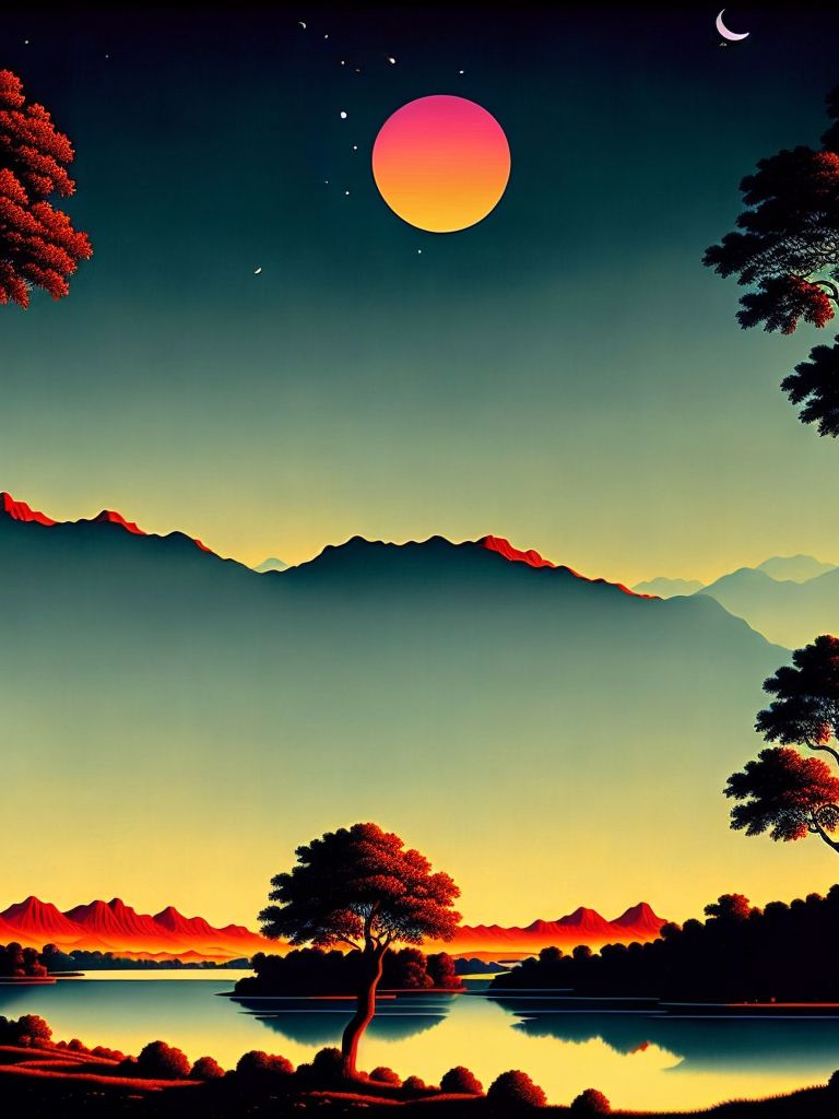 Geoffvanstone: Scenic landscape, 8k, symmetrical, dusk, vivid colors ...