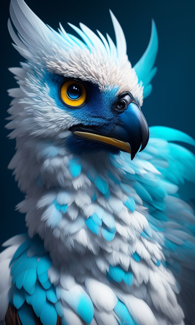 skinny-lemur470: gryphon with blue and white feathers and bright blue eyes