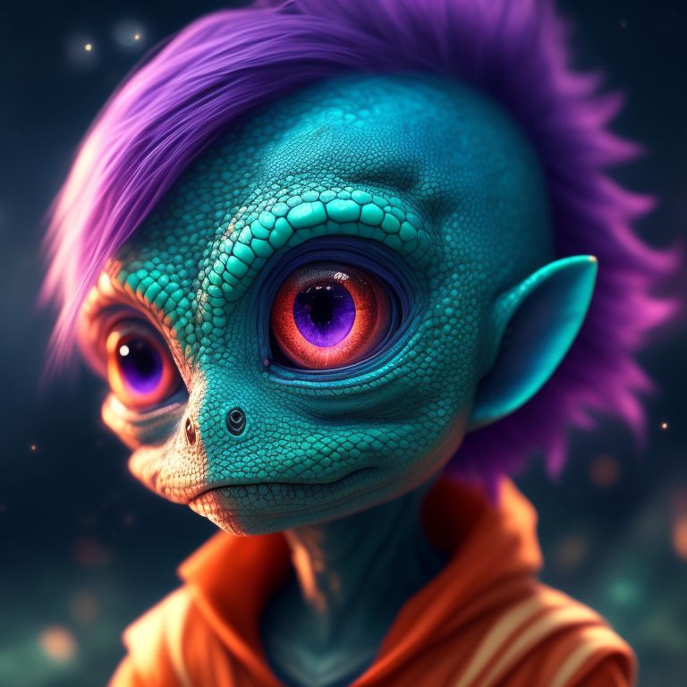 minor-rook667: A cute 8 old lizard alien child, with purple skin, teal ...