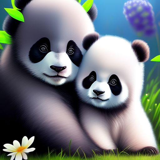 far-owl248: 2 bébés pandas mignon se serrant dans l'herbe, dans cercle,néon