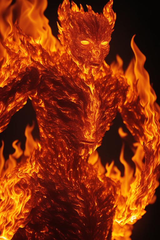 SilverEvermoore: full body. A fire transforming into a (humanoid figure ...