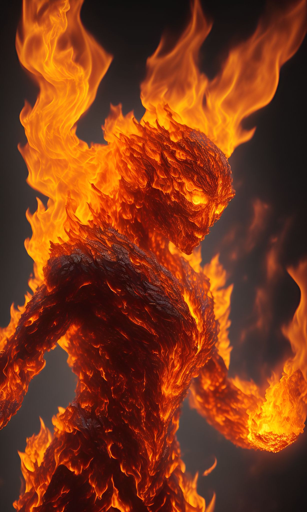 SilverEvermoore: full body. A fire transforming into a (humanoid figure ...