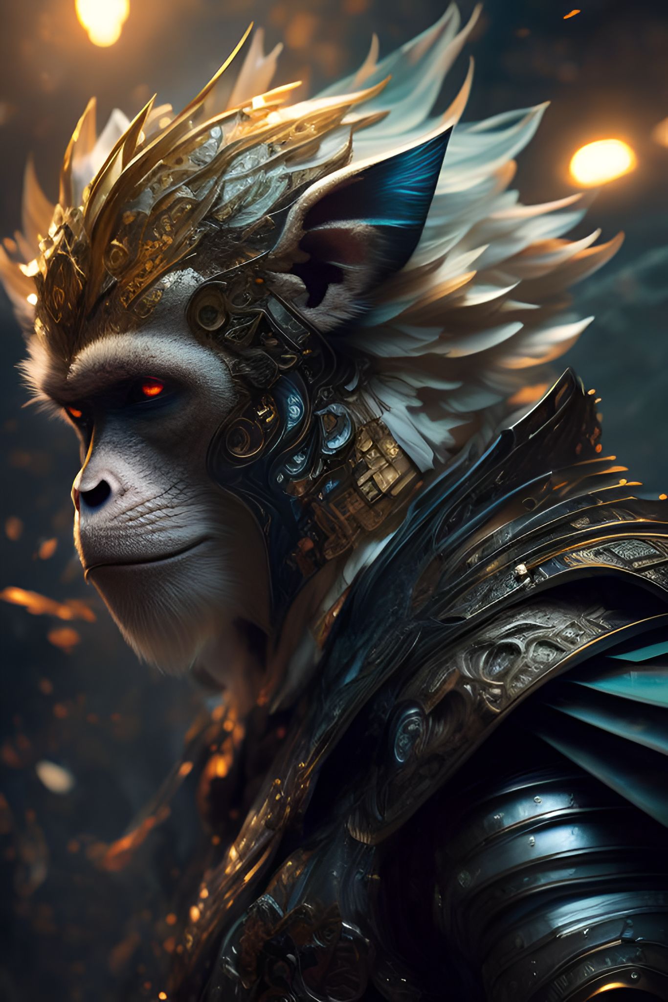 frugal-heron321: the monkey (aminal), wearing knight armor