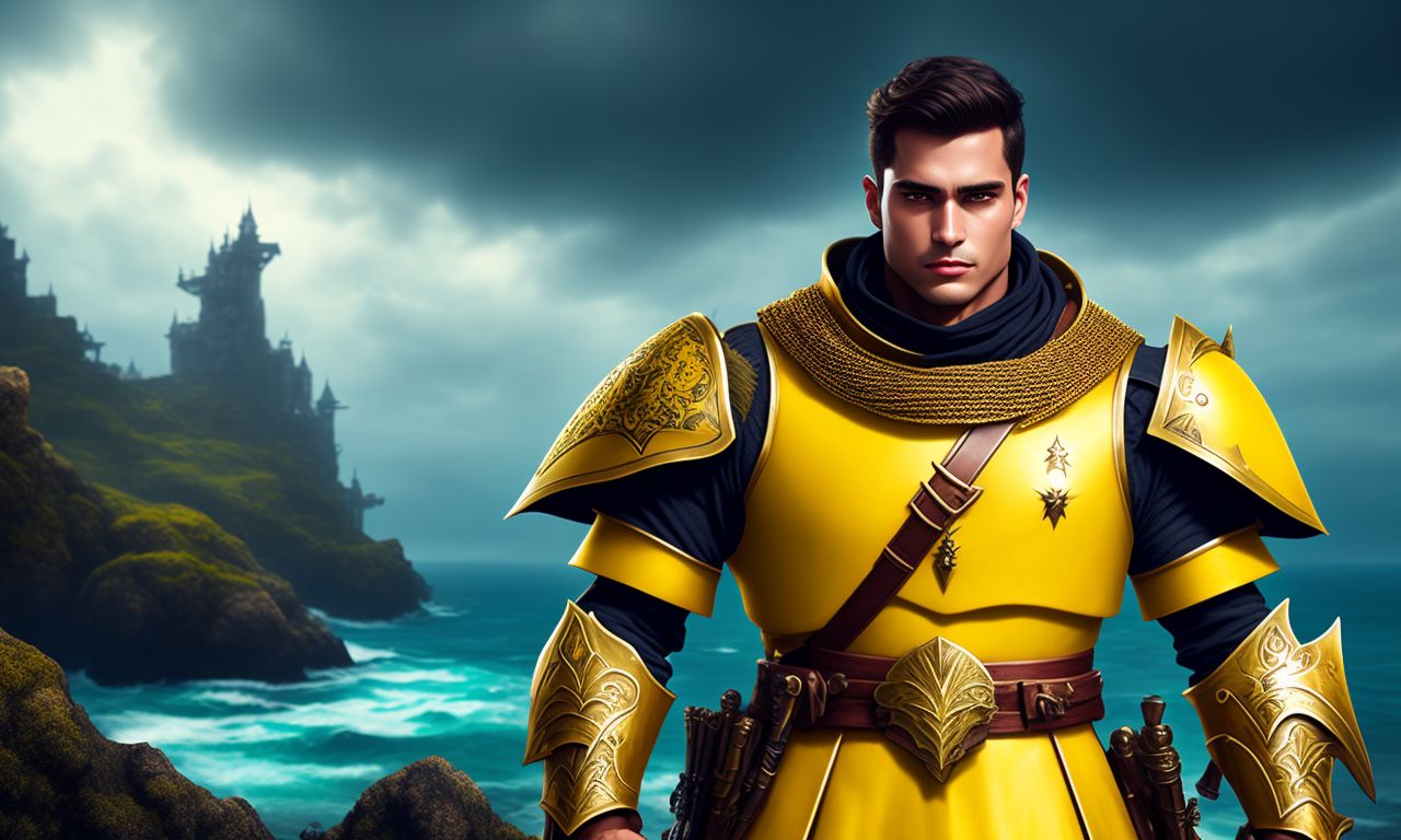 each-narwhal324: Handsome medieval fantasy soldier, male, yellow and ...