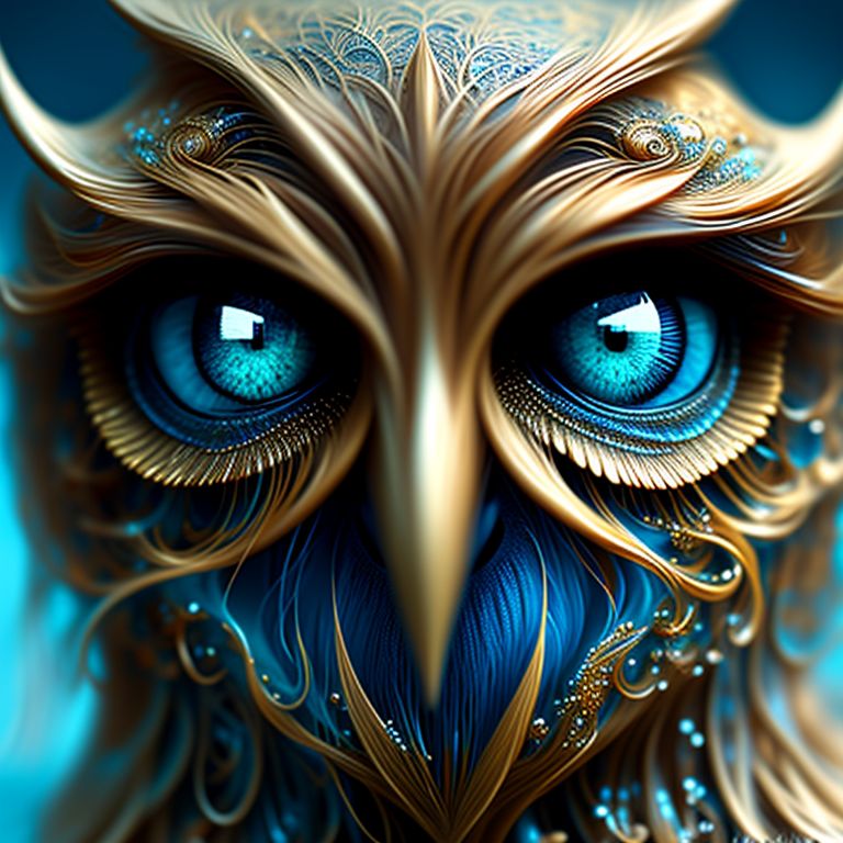 moral-turtle525: owl, blue sky, amazingly fluid, detailed, 3d fractals ...