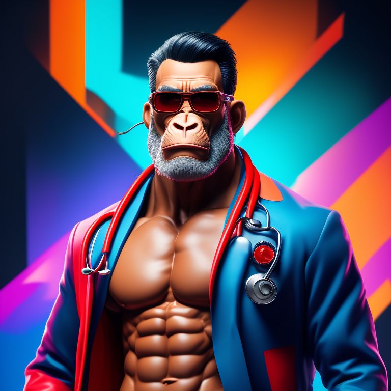 prasad: 3d ape only wearing doctors coat, showing his 6 pack abs ...