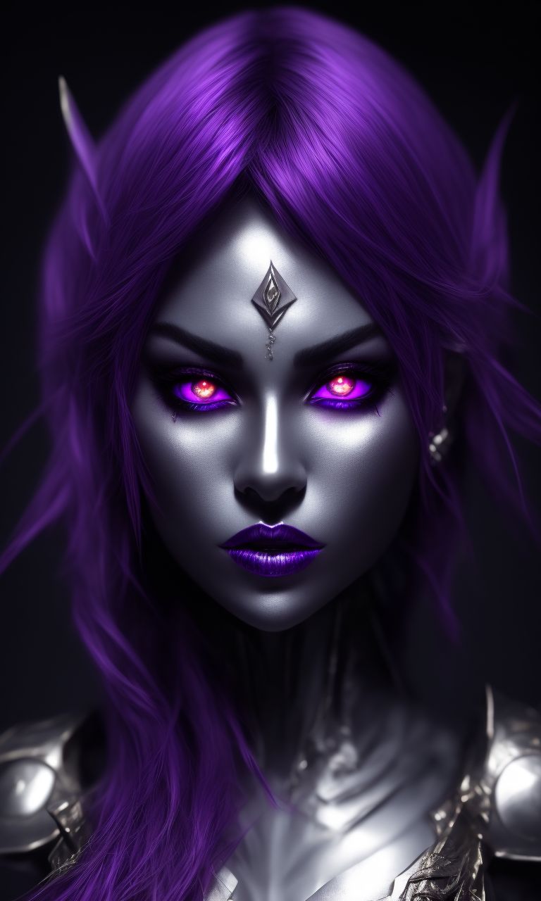 VarnaBrokentree: Imagine a female drow rogue with layered ((metallic silver hair)), and ...