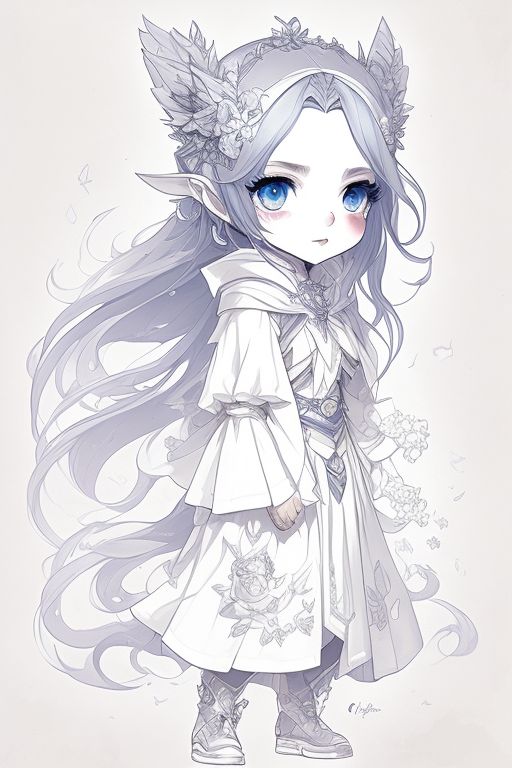 sasseycat1964: Comfy elvish chibi goddess , wearing Navy blue outfit, 8k