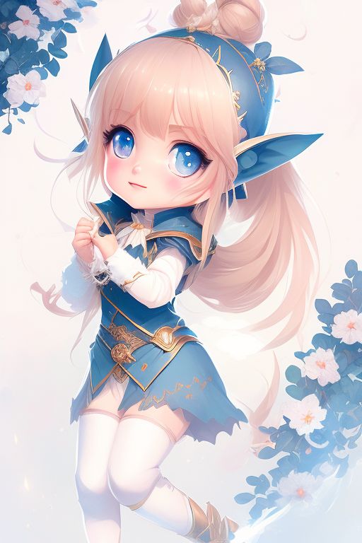 sasseycat1964: Comfy elvish chibi goddess , wearing Navy blue outfit, 8k