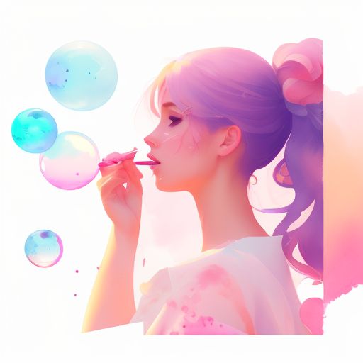 AndreaMarques: portrait beauty, young ,with a straw in her mouth and blowing soap bubbles, a ...