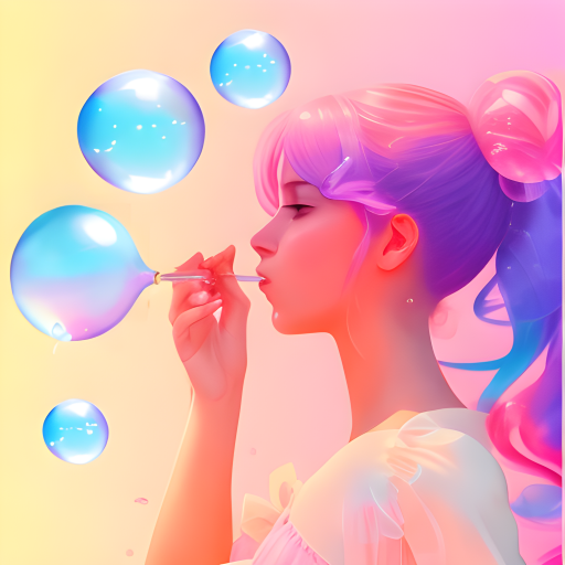 AndreaMarques: portrait beauty, young ,with a straw in her mouth and blowing soap bubbles, a ...