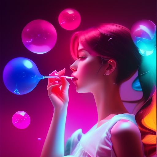 AndreaMarques: portrait beauty, young ,with a straw in her mouth and blowing soap bubbles, a ...