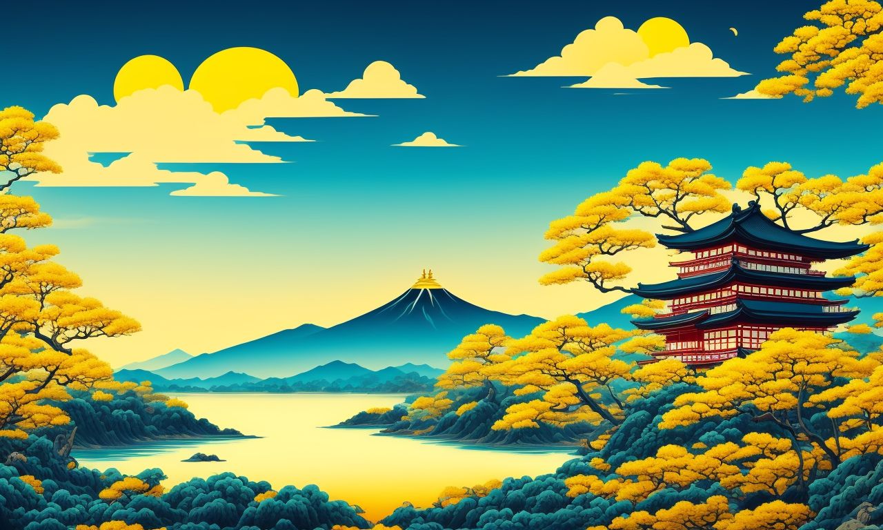 Himaru: Sun in the middle of the over sea with yellow and blue sky ...