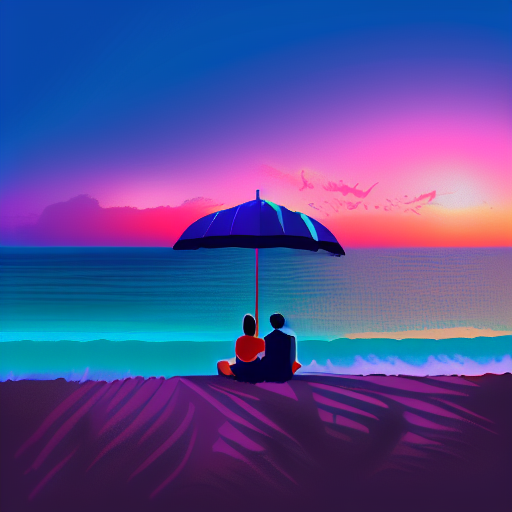 SuperHumanEpoch: A couple under a beach umbrella on placid sandy beach ...