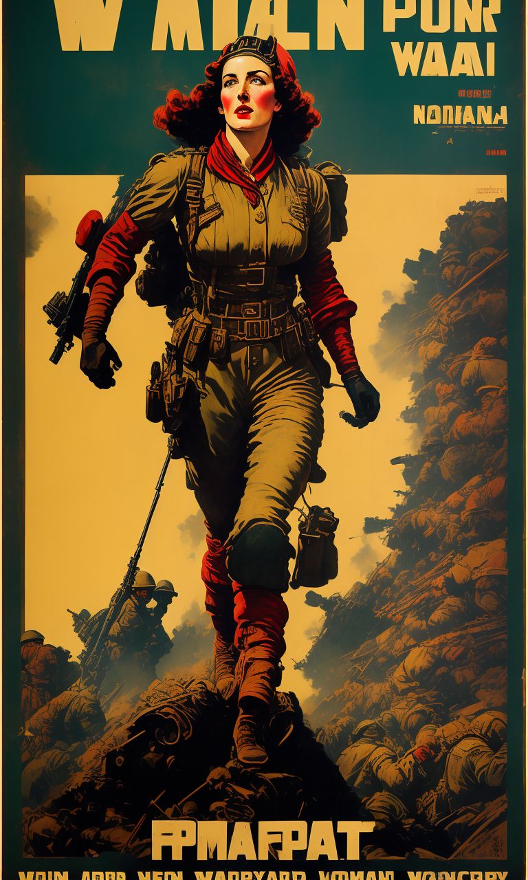 worldly-crow60: War propaganda poster style, woman ironman soldier in ...