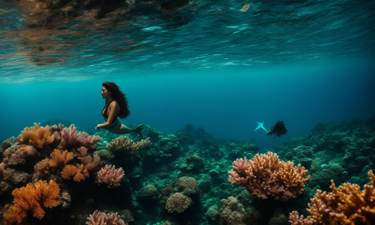 ample-ape77: A mermaid on a coral reef