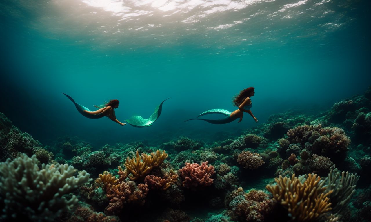 ample-ape77: A mermaid on a coral reef