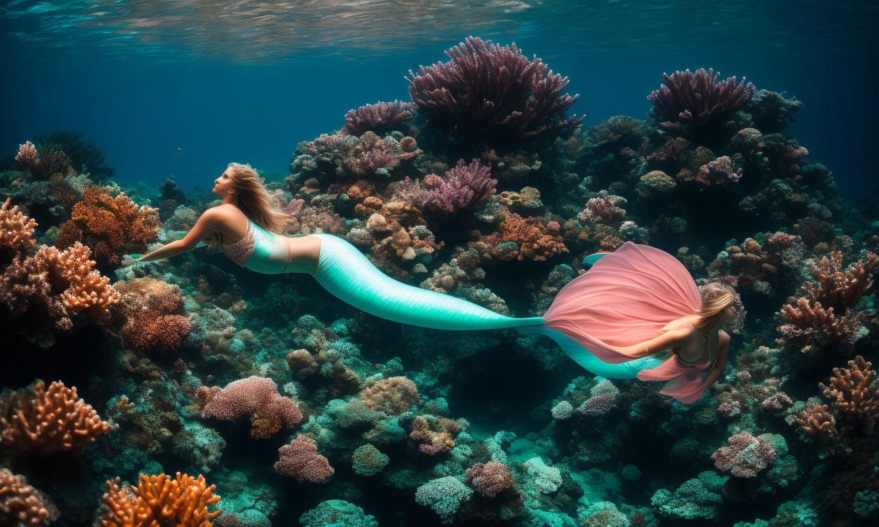 ample-ape77: A mermaid on a coral reef