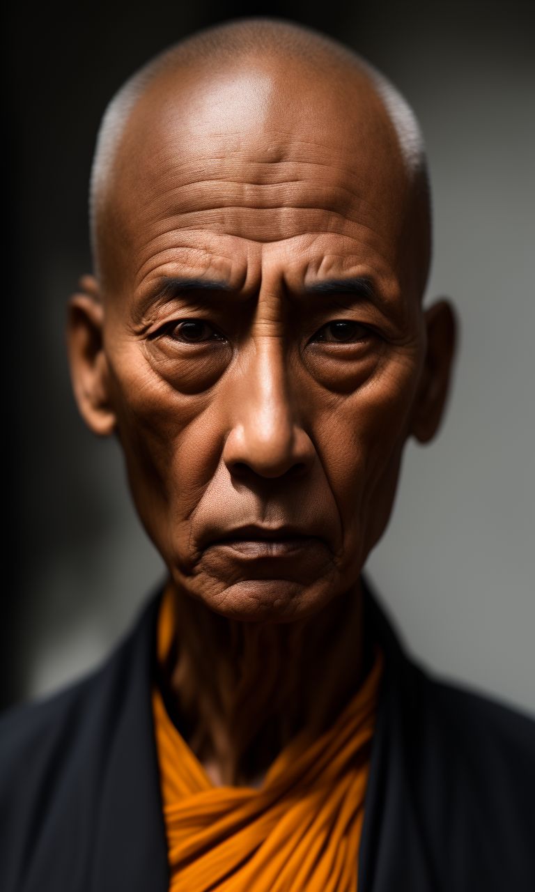 tired-wasp681: Serious 90 year bald monk and ahead face