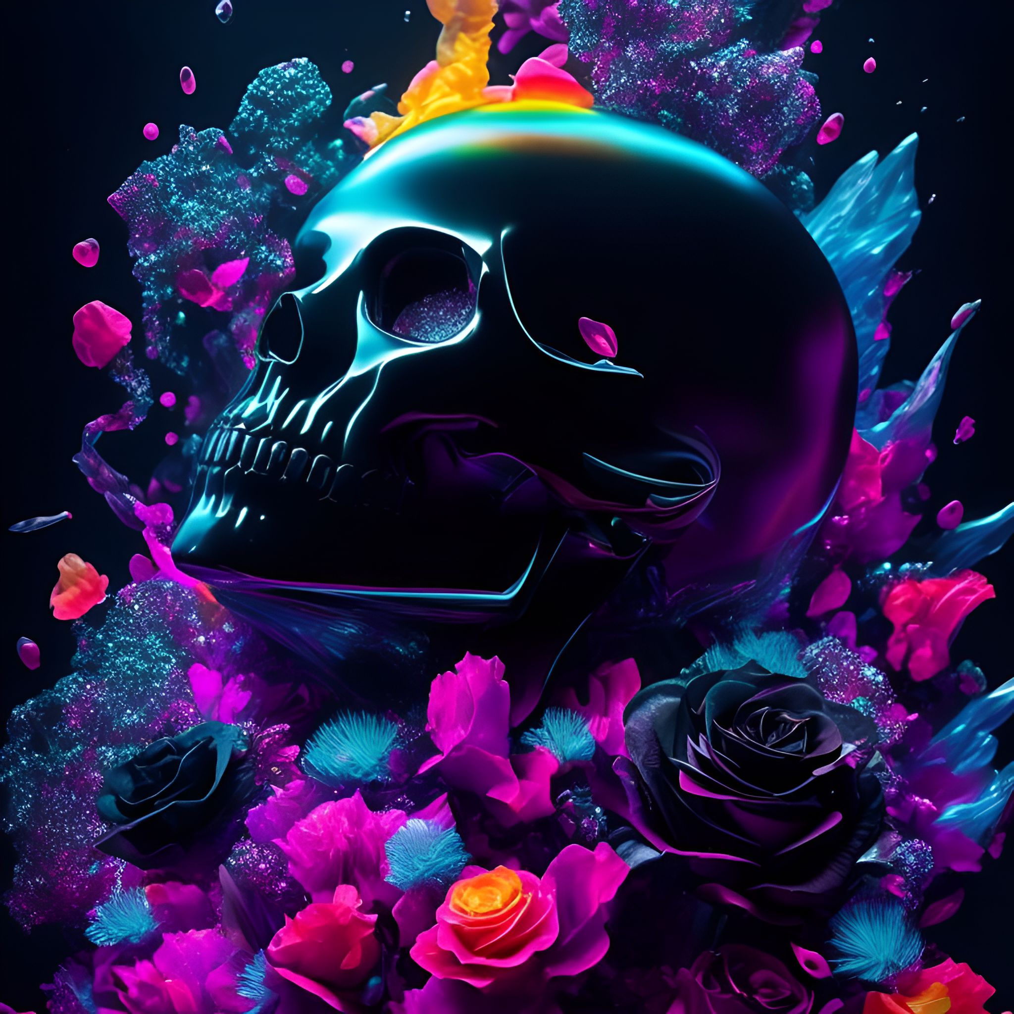 Skull And Black Roses Wallpaper