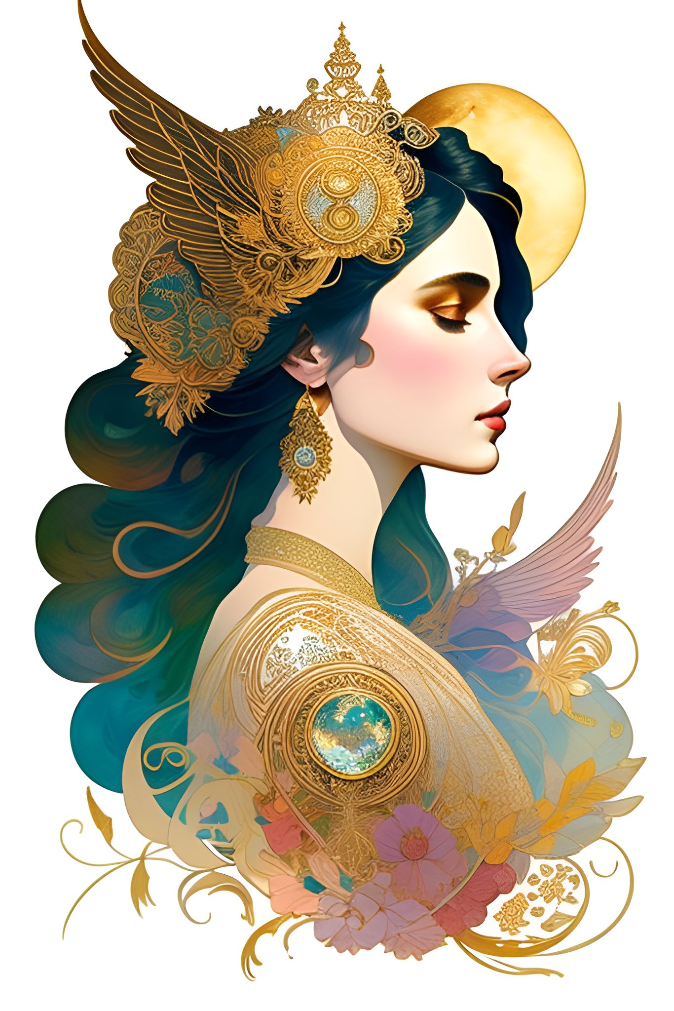 gigiodekor: girl wearing helmet, sun, moon, wings, nouveau, alphonse ...