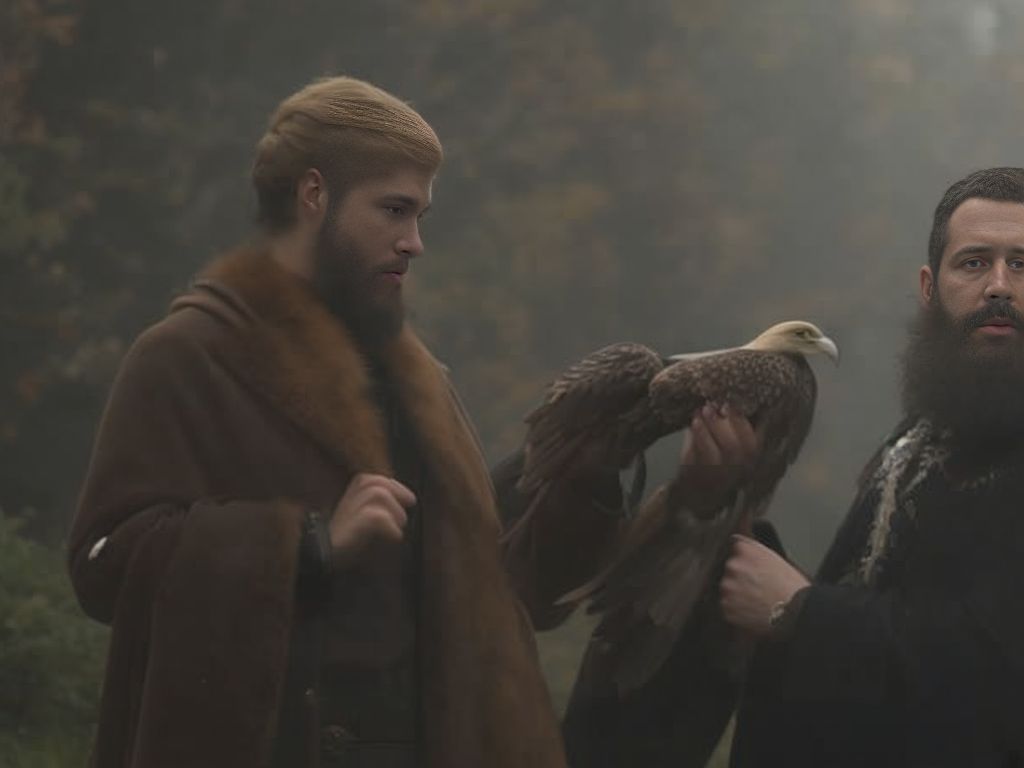 lawrencetlewis: A realistic photograph of a bearded Viking giving an ...