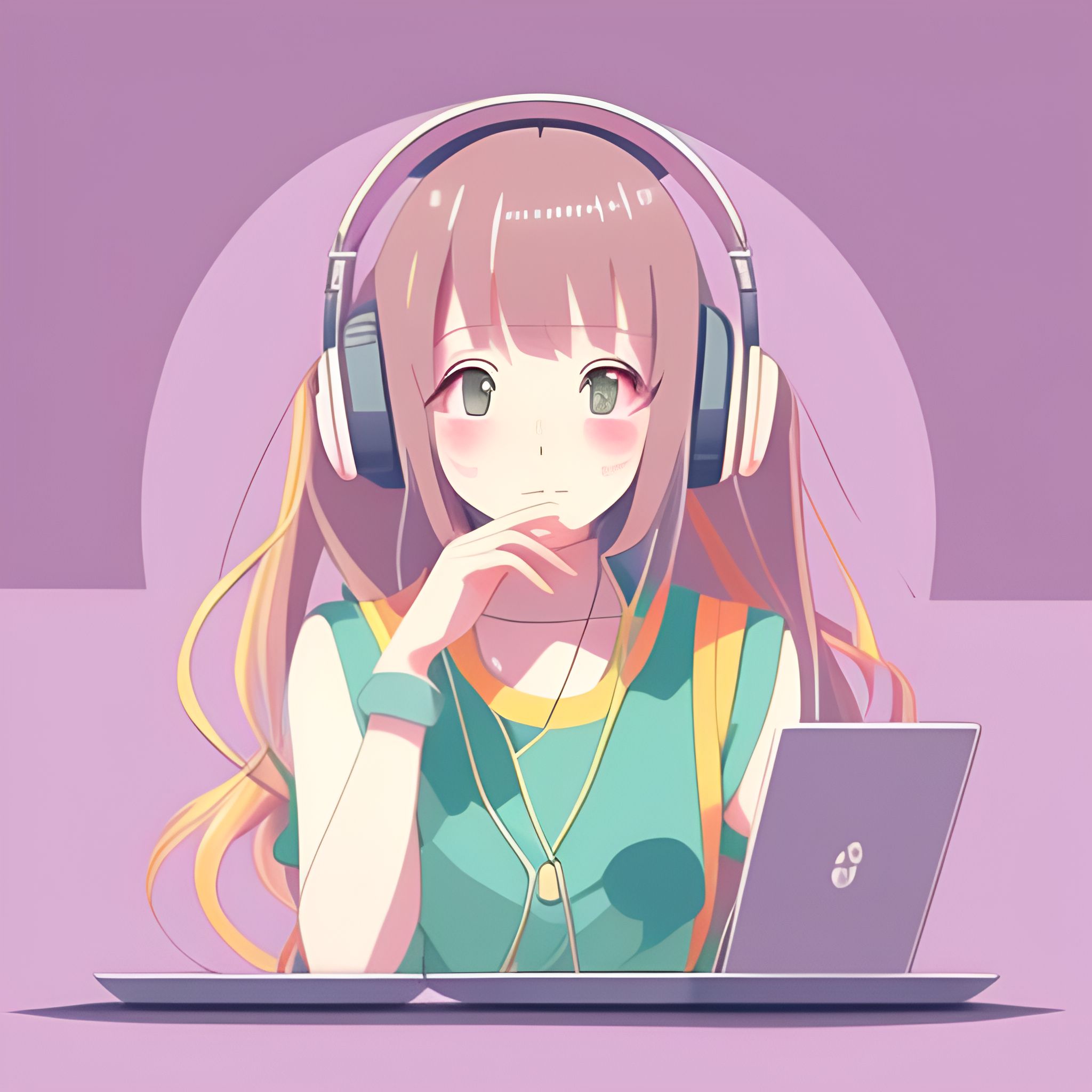 Bored Anime Girl On Computer
