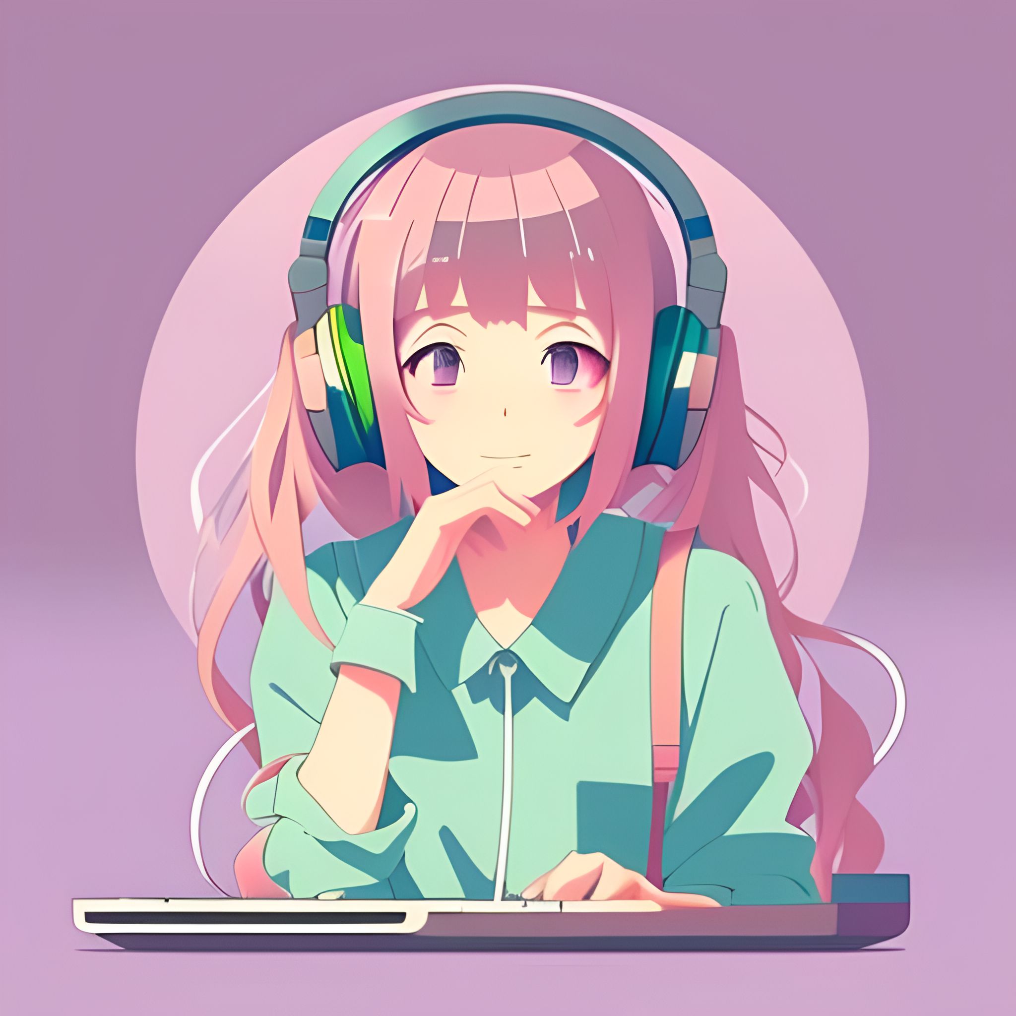 Bored Anime Girl On Computer