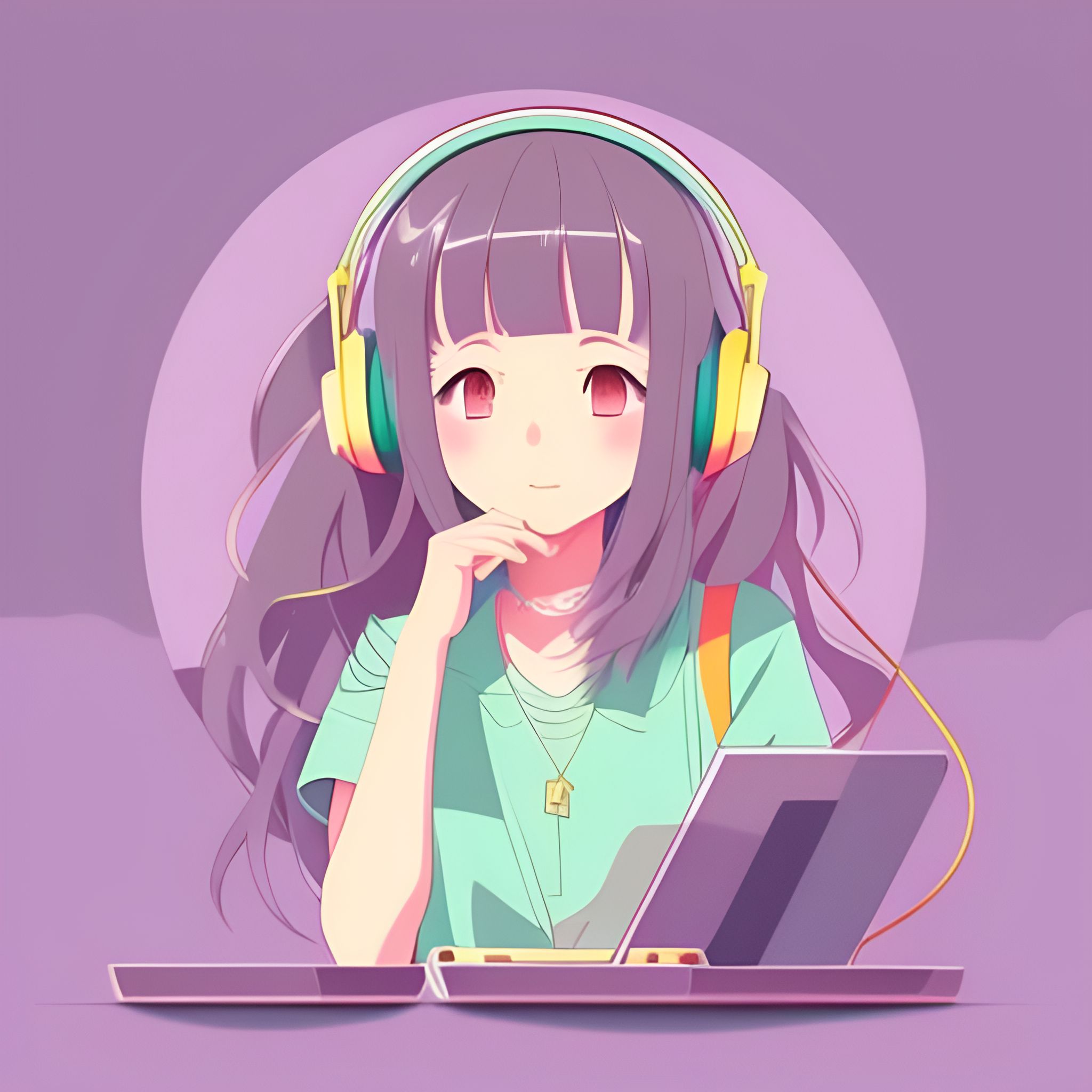 Bored Anime Girl On Computer