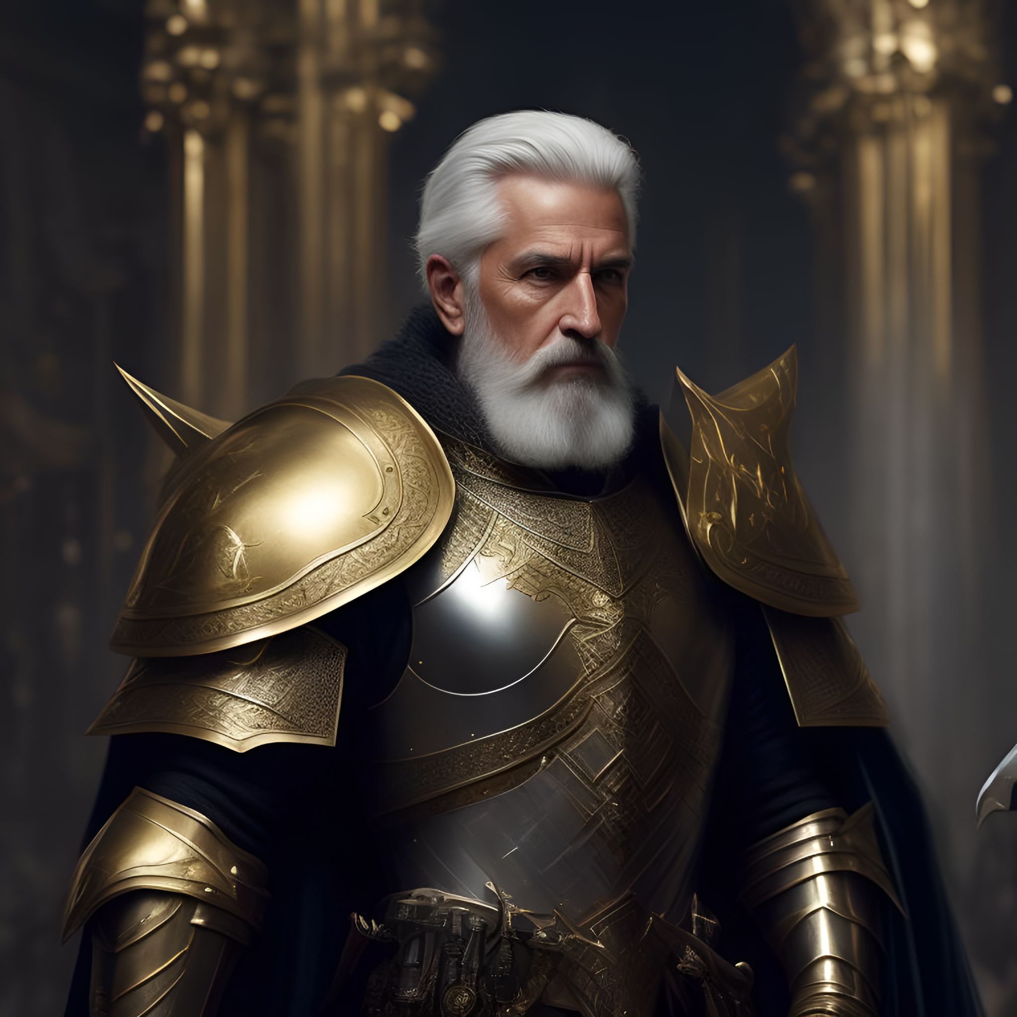 fran-ramos-df: Old male knight in gold armor with tabard. Gray hair ...