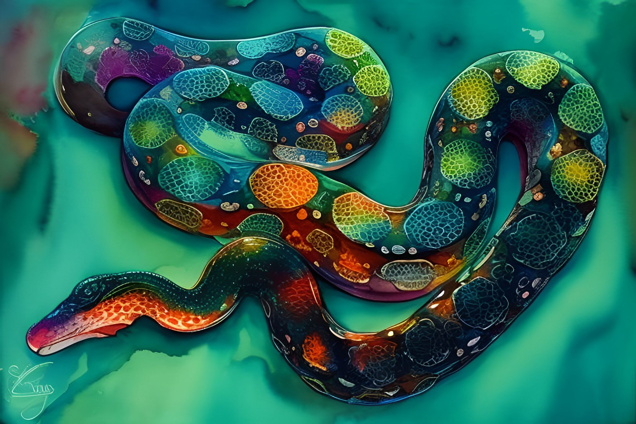 SilverEvermoore: Snake on turquoise watercolor background
