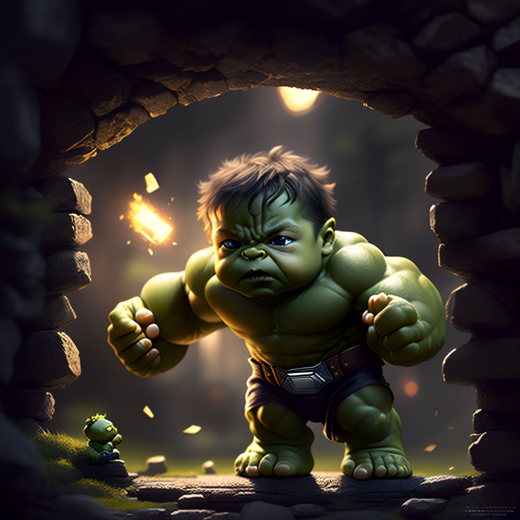 Foul-Rabbit: very cute tiny ((baby Hulk)) smashing through a stone wall ...