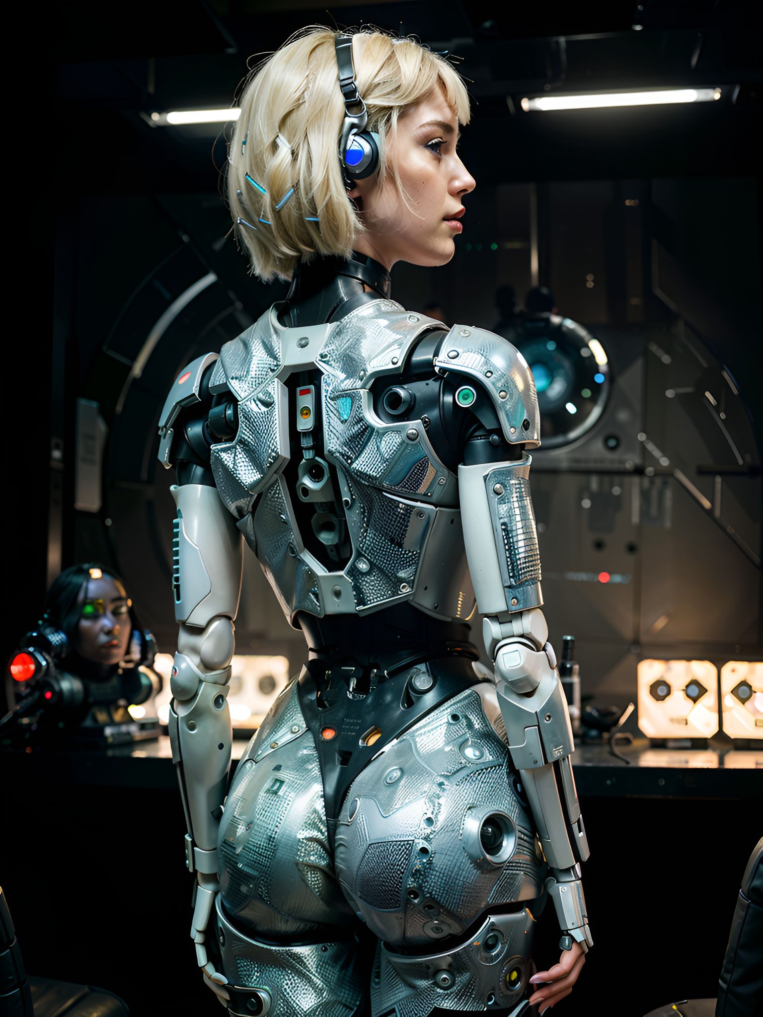 addison: (girl humanoid:1.2), back shot, behind, (futuristic:1.1), (robots:1.1), android ...