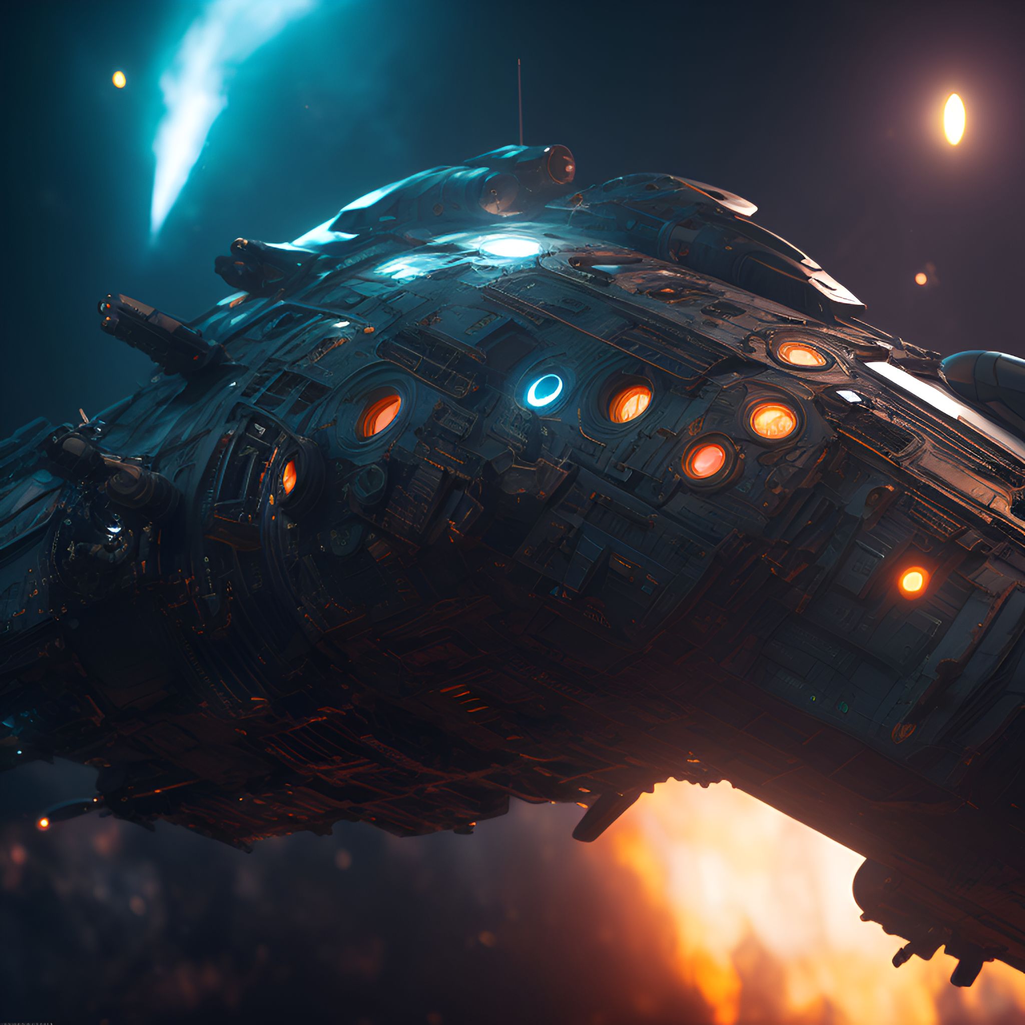 big-lu_310: distance shot of a military Space ship, a futuristic battle ...