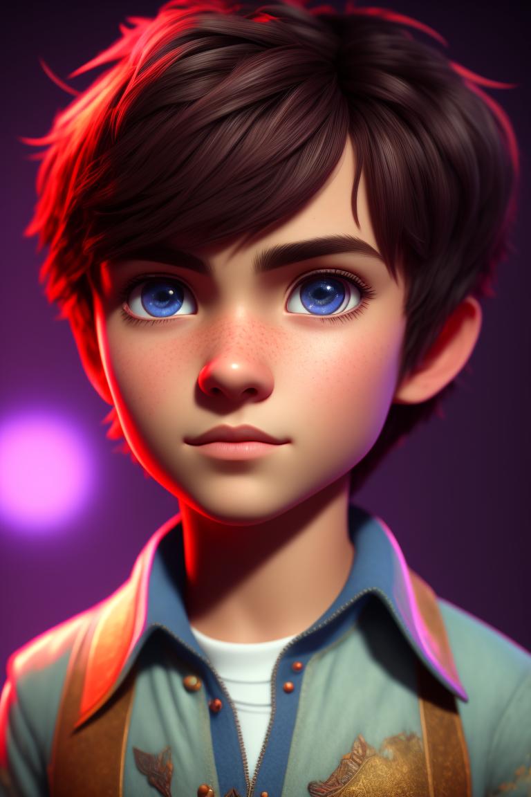 DanteHaiwindo: a young man with dark brown hair and striking purple ...