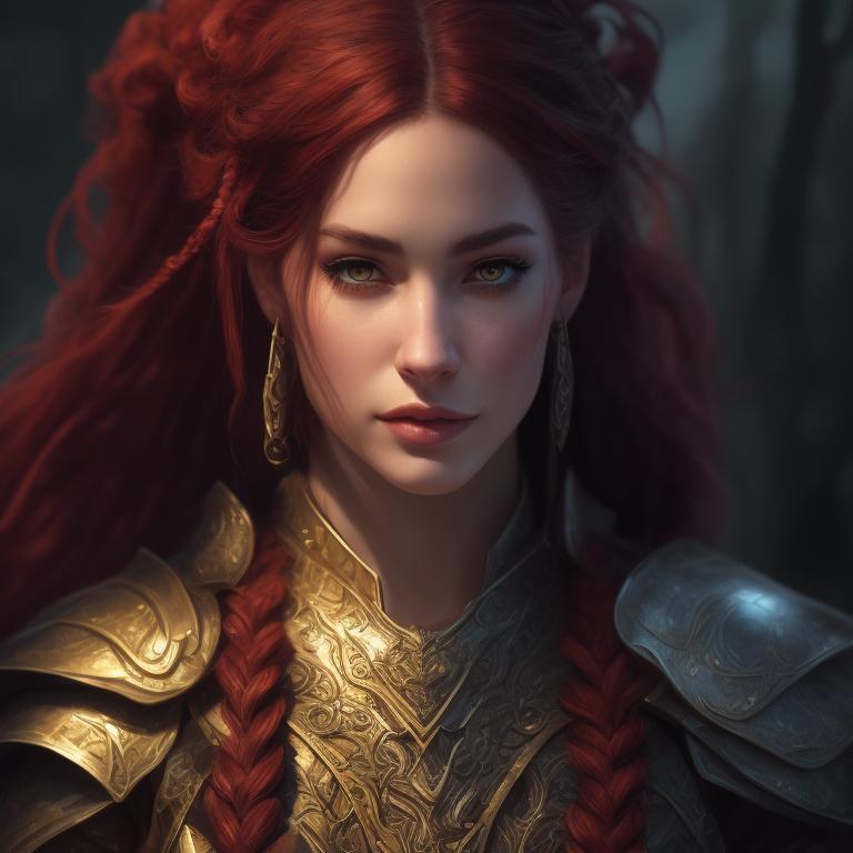 starry-mouse356: female paladin, long red braided hair, ultra detailed ...