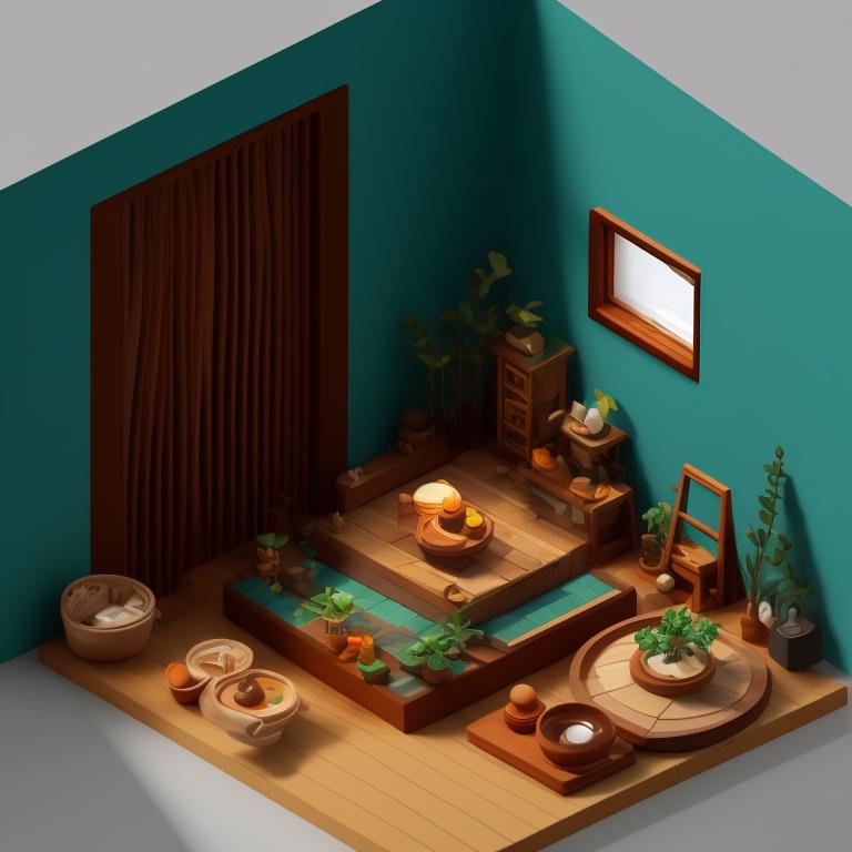 SejaNotado: Isometric 3d scene, room with a window, minimalistic chibi ...