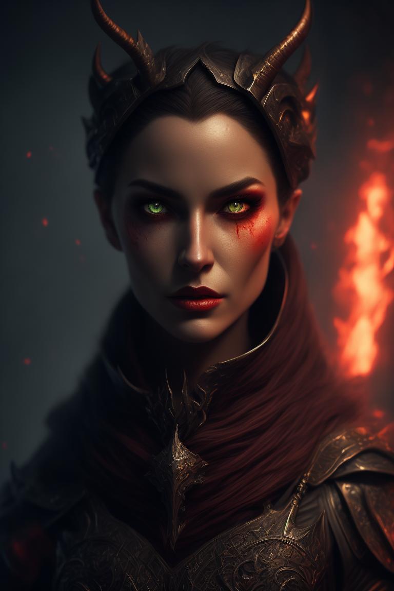 Osneysjc: tiefling female, face, front, devil, high definition, red ...