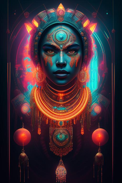 Anglr: Bionic Shaman, indian women neon-lit cityscape