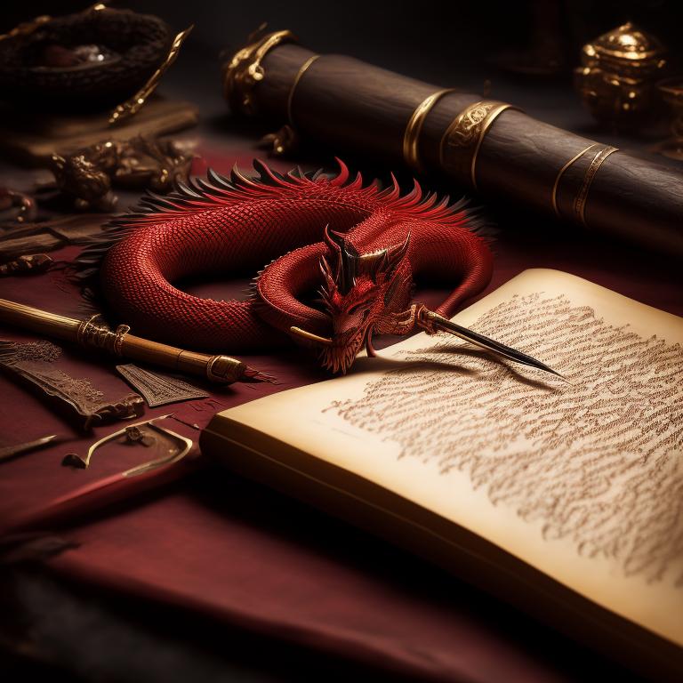 hot-quetzal354: a red dragon laying amid medieval writing implements ...
