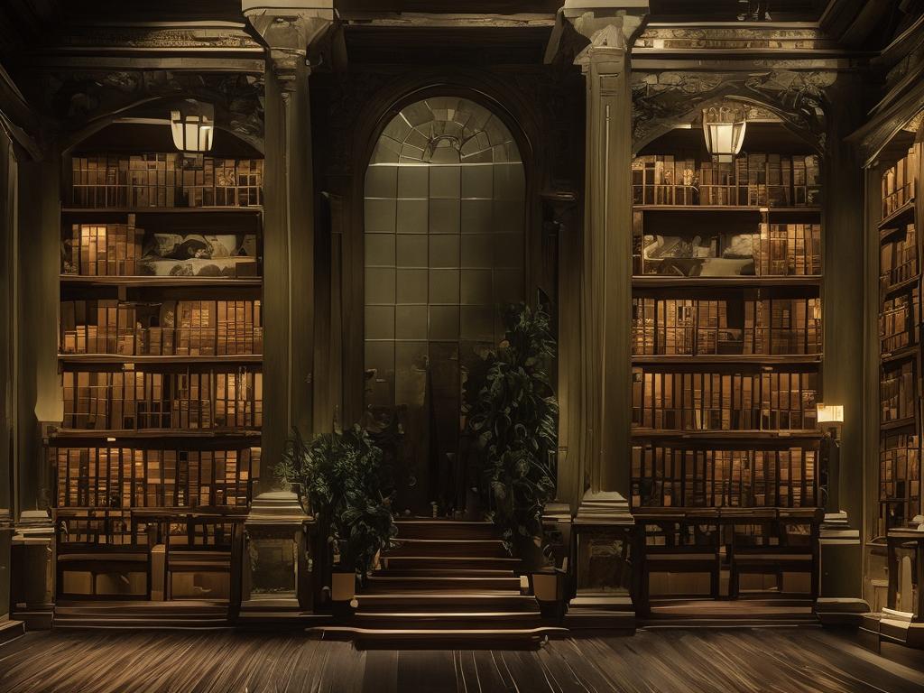 naive-kudu13: straight wall of the interior of an epic library with a ...